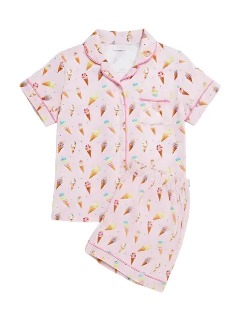 PREPPY GOOSE Ice Cream Print Short Sleeve Jersey Pj - Pink Multi