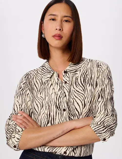 Whistles Zebra Button Through Shirt - Brown/multi