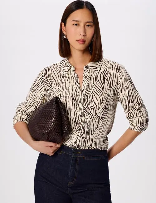 Whistles Zebra Button Through Shirt - Brown/multi