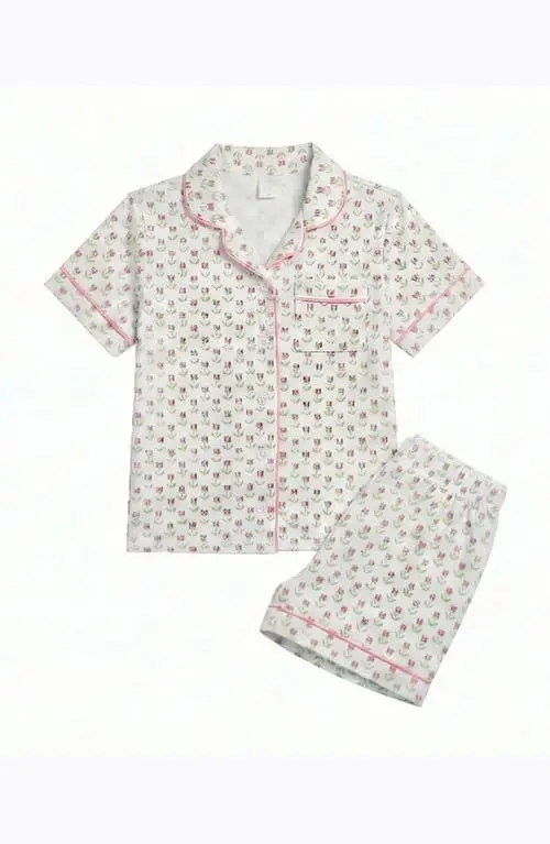 PREPPY GOOSE Tulip Print Short Sleeve Jersey Pj - White Multi