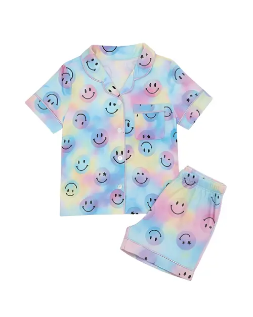 PREPPY GOOSE Smiley Face Short Sleeve Jersey Pj - Blue Multi