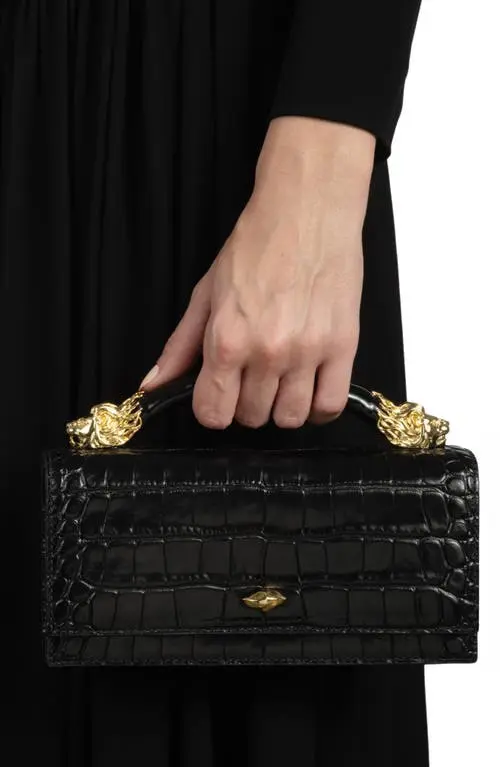 Alexis Bittar Croc Embossed Leather Bag With Lion Heads