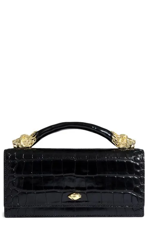 Alexis Bittar Croc Embossed Leather Bag With Lion Heads - Black