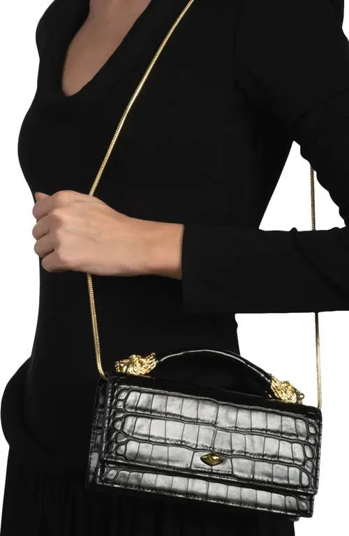 Alexis Bittar Croc Embossed Leather Bag With Lion Heads - Black