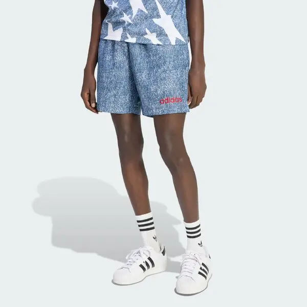 Adidas Graphic Denim Shorts - White / Dark Blue