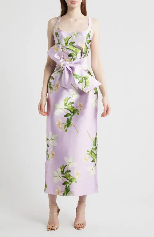Julia Jordan Floral Print Bow-detailed Midi Dress - Lavender Multi