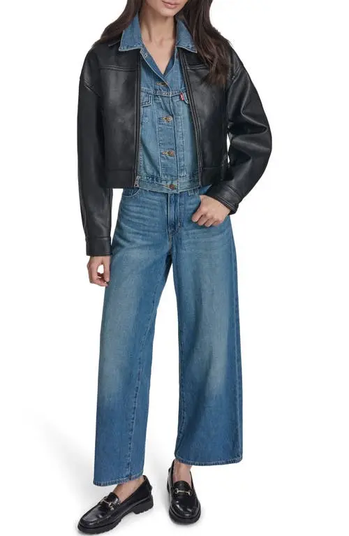LEVI'S Faux Leather Bomber Jacket - Black
