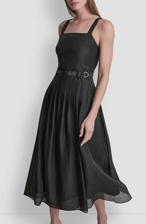 Dkny Belted Pleated Midi Dress - Navy