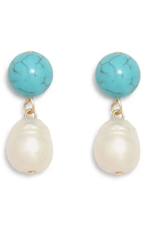PETIT MOMENTS Sea Quartz & Faux Pearl Drop Earrings - Turquoise