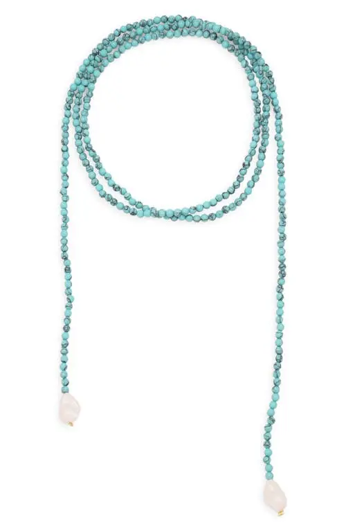 PETIT MOMENTS Bead & Freshwater Pearl Bolo Necklace - Turquoise