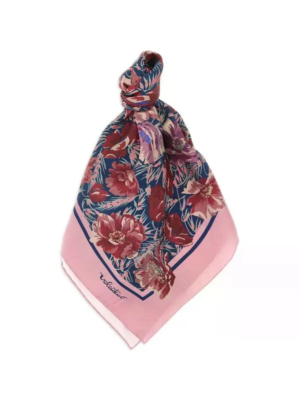 Valentino Garavani Poppies Print Silk Scarf - Blue