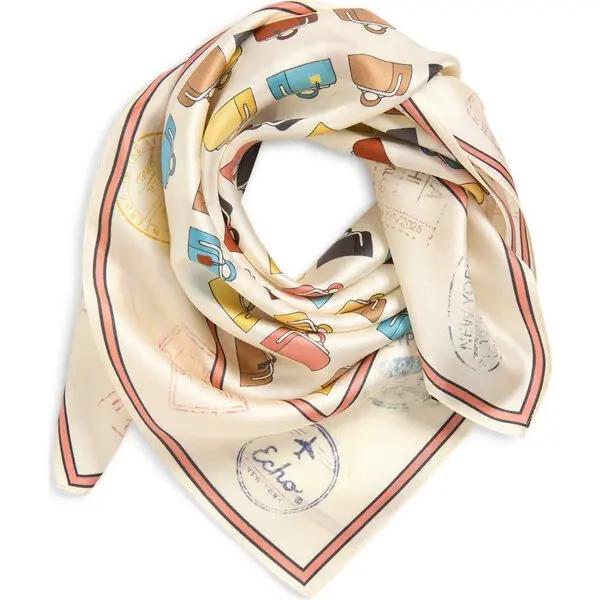 Echo Luggage Silk Square Scarf - Pebble