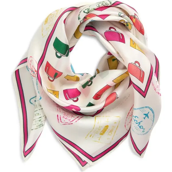 Echo Luggage Silk Square Scarf - White Multi