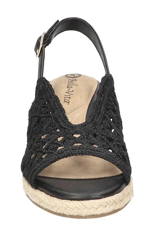 BELLA VITA Bethany Slingback Wedge Sandal - Black Raffia