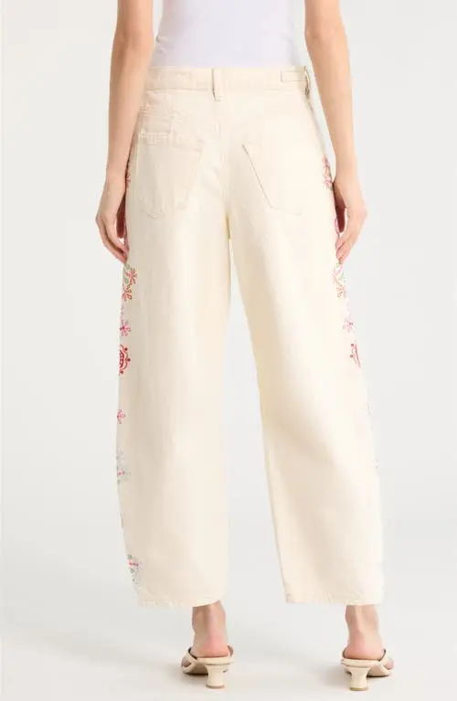 Blanknyc Floral Embroidered Barrel Leg Jeans