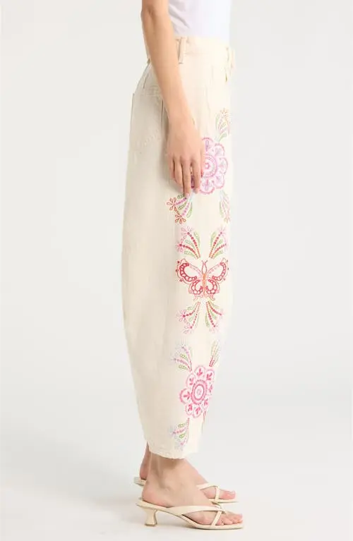 Blanknyc Floral Embroidered Barrel Leg Jeans