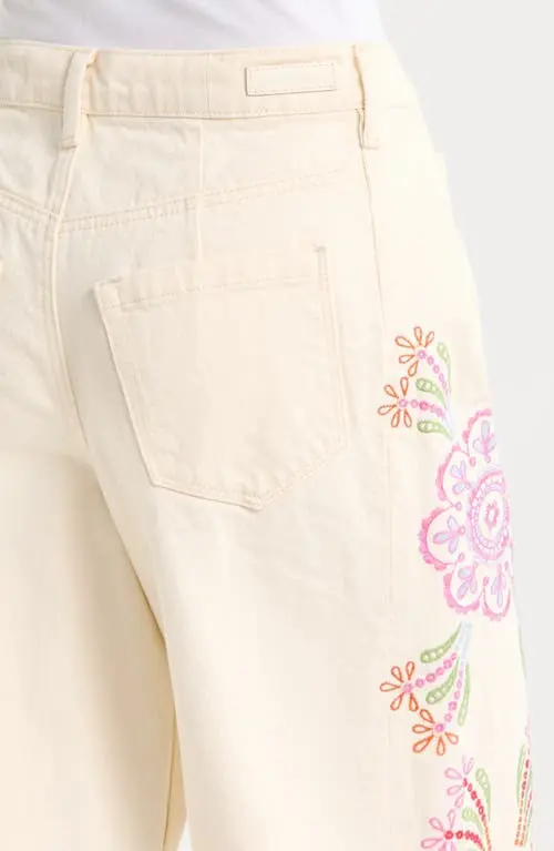 Blanknyc Floral Embroidered Barrel Leg Jeans