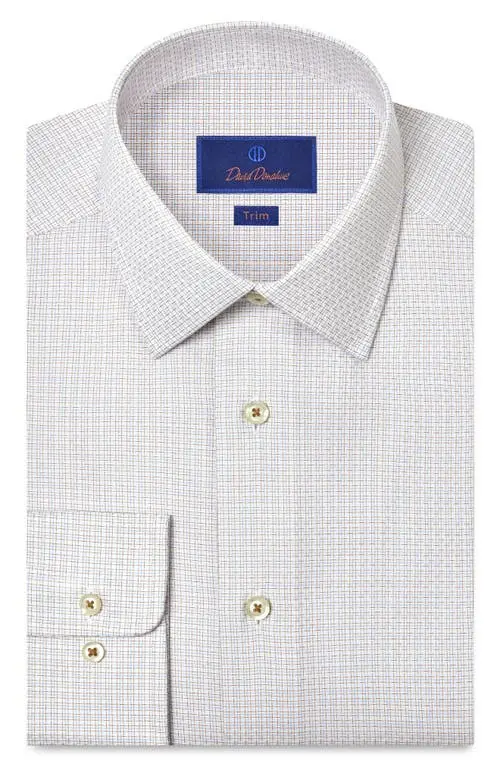 David Donahue Trim Fit Check Cotton Dobby Dress Shirt - White/dune