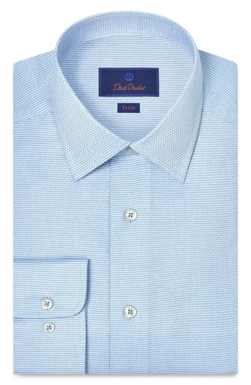David Donahue Trim Fit Microcheck Cotton Dobby Dress Shirt - Blue