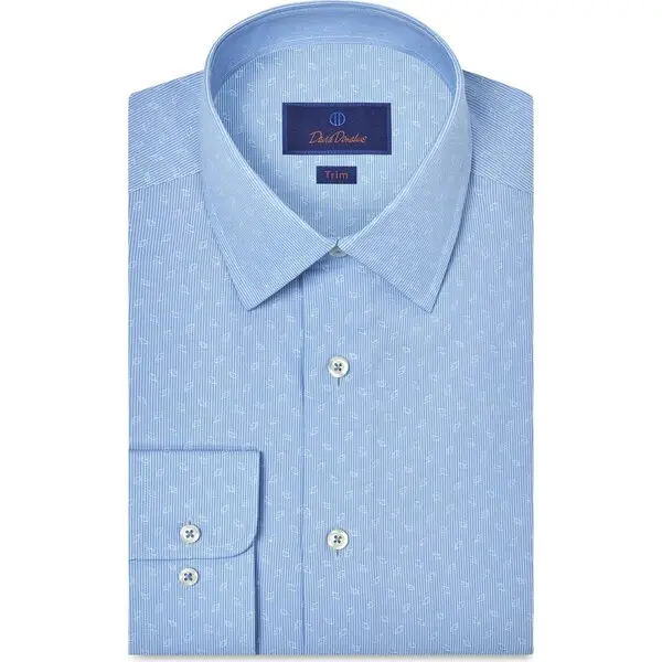 David Donahue Trim Fit Geometric Print Cotton Dobby Dress Shirt - Sky