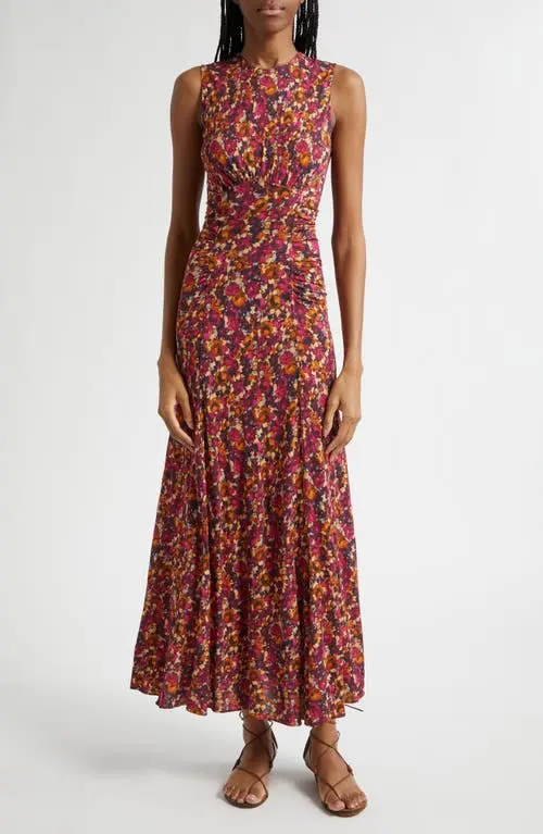 Ulla Johnson Lana Floral Print Ruched Maxi Dress - Viola