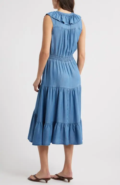 Caslon Ruffle Sleeveless Chambray Maxi Dress