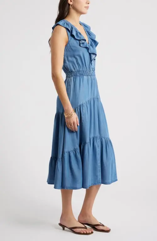 Caslon Ruffle Sleeveless Chambray Maxi Dress