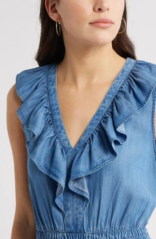 Caslon Ruffle Sleeveless Chambray Maxi Dress