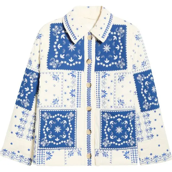 Avec Les Filles Patchwork Bandana Print Quilted Jacket - White-blue