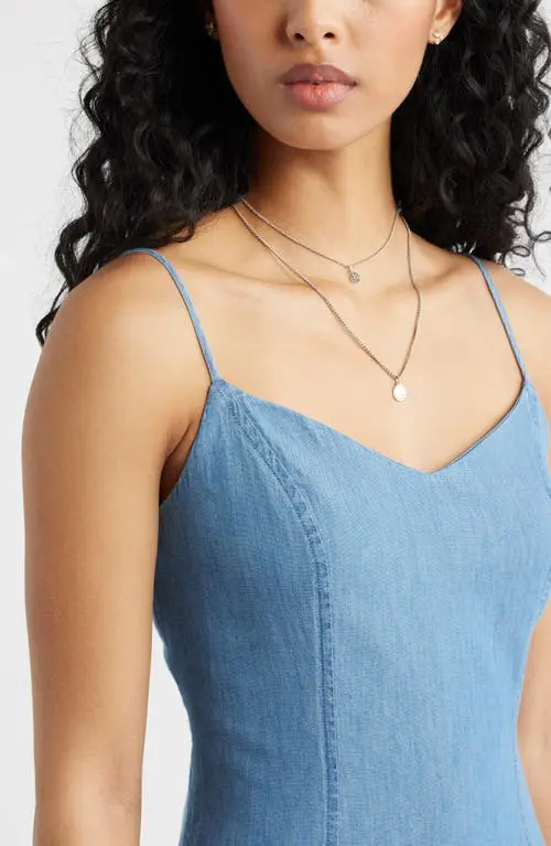 Bp. Cotton Chambray Mini Dress - Medium Chambray