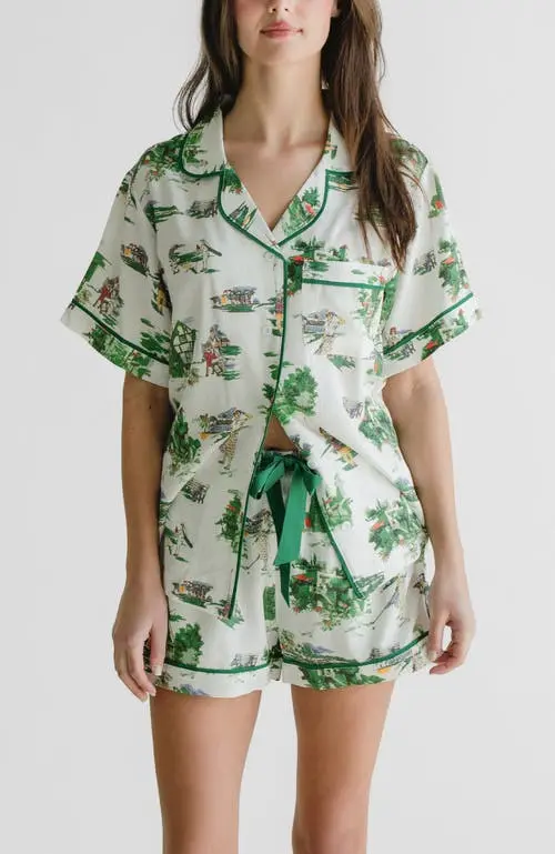 KATIE KIME Golf Toile Pajama Shorts Set - Green