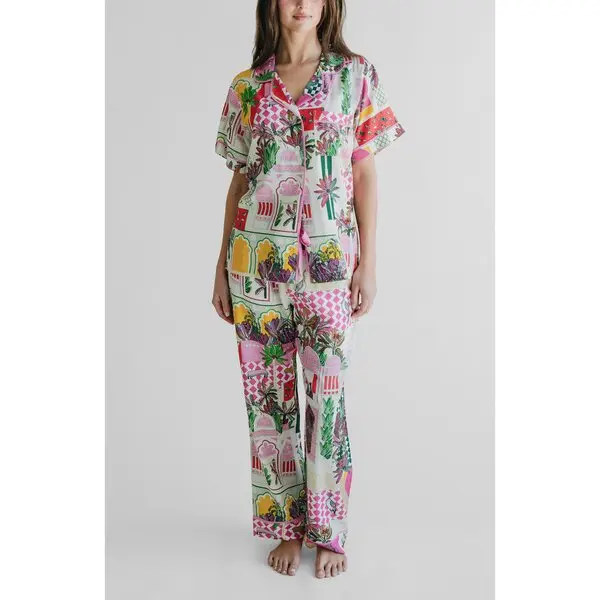 KATIE KIME Greco Garden Pajama Pants Set - Pink