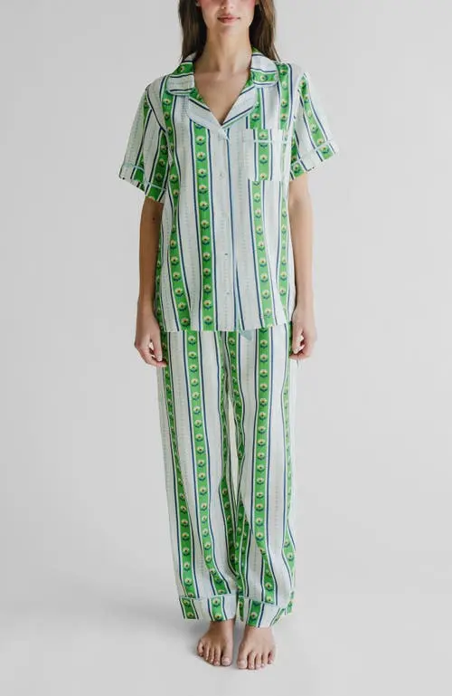 KATIE KIME Garden Stripe Pajama Pants Set - Green