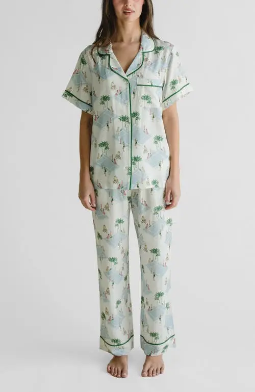 KATIE KIME Palm Courts Pajama Pants Set - Blue
