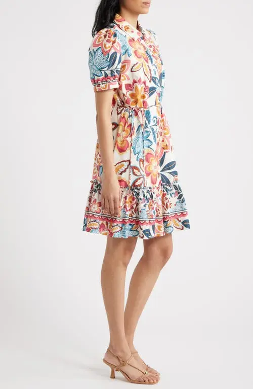 Julia Jordan Printed Puff Sleeve Shirt Dress - Ivory Multi