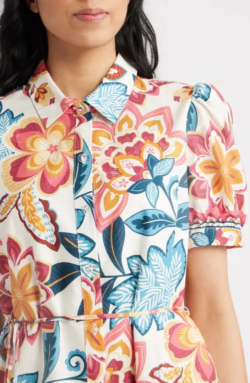 Julia Jordan Printed Puff Sleeve Shirt Dress - Ivory Multi