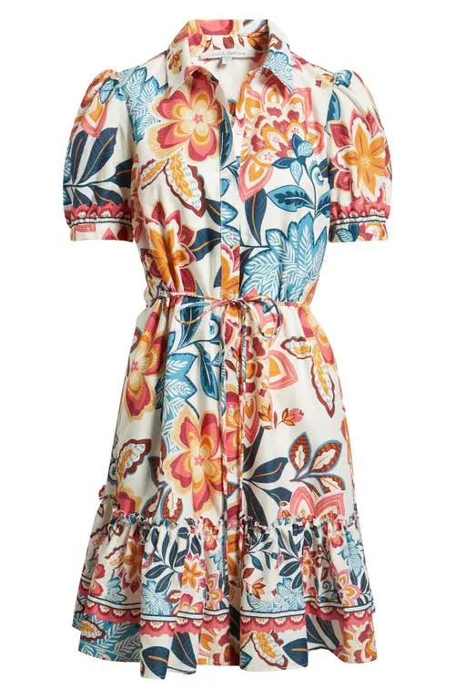 Julia Jordan Printed Puff Sleeve Shirt Dress - Ivory Multi