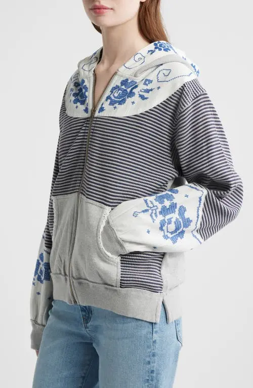 Free People Lydia Mixed Media Zip-up Hooded Sweater