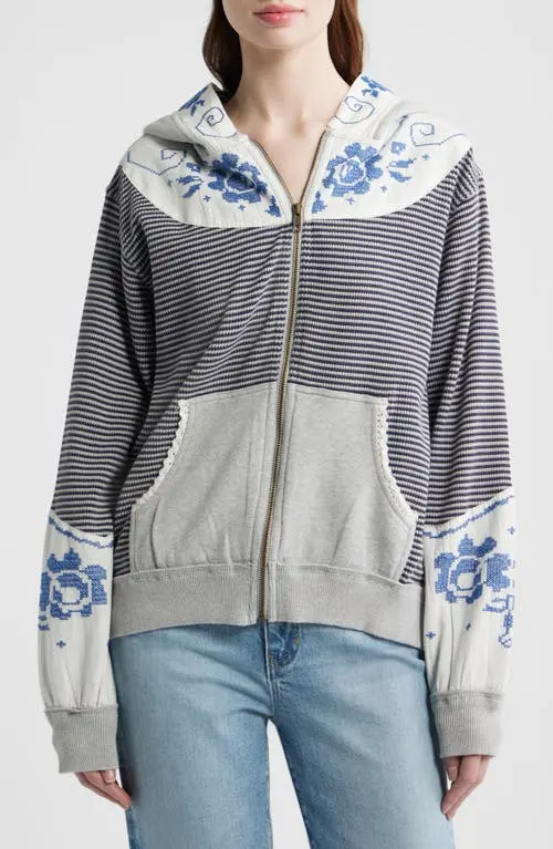 Free People Lydia Mixed Media Zip-up Hooded Sweater