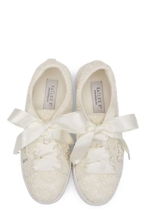 KAILEE P Crochet Lace Wedding Platform Sneakers - Ivory