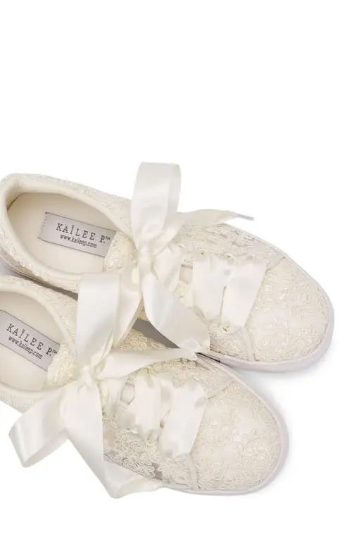 KAILEE P Crochet Lace Wedding Platform Sneakers - Ivory