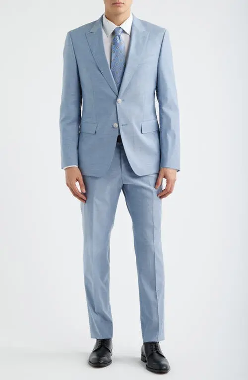BOSS Huge Slim Fit Peak Lapel Wool Blend Mélange Suit - Light Blue