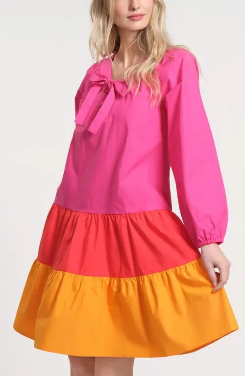ISAAC MIZRAHI NEW YORK Long Sleeve Ruffle Hem Dress - Pink Multi