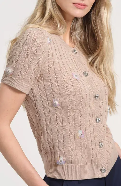 ISAAC MIZRAHI NEW YORK Embellished Cable Stitch Cardigan