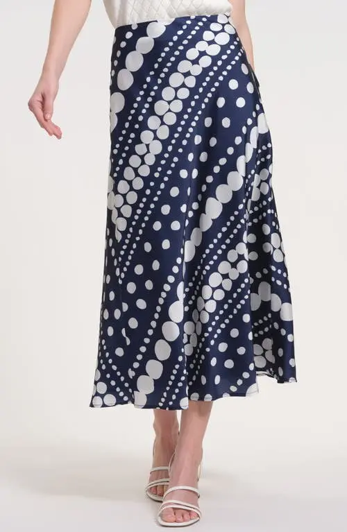 ISAAC MIZRAHI NEW YORK Mia Bias Cut Midi Skirt - Dot Navy
