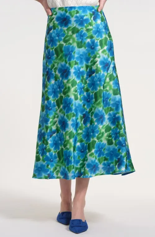 ISAAC MIZRAHI NEW YORK Mia Bias Cut Midi Skirt - Green Multi