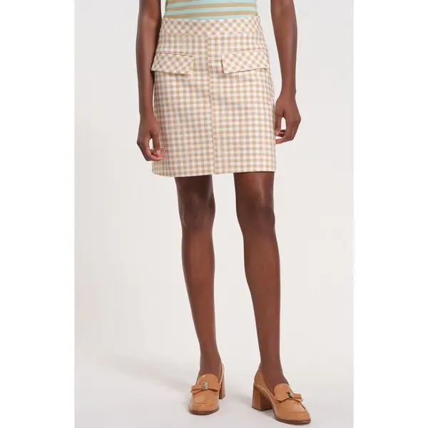 ISAAC MIZRAHI NEW YORK Gingham A-line Skirt - Beige/white