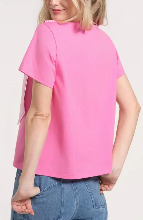 ISAAC MIZRAHI NEW YORK Striped Bow Stretch Cotton T-shirt - Light Pink