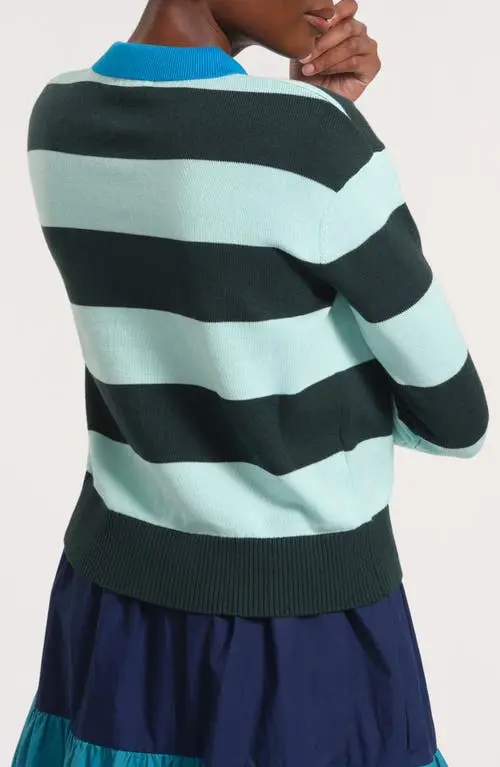 ISAAC MIZRAHI NEW YORK Floral Button Rugby Sweater - Teal/multi