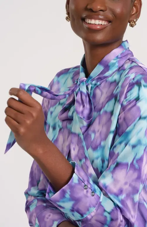 ISAAC MIZRAHI NEW YORK Tie Neck Floral Minidress